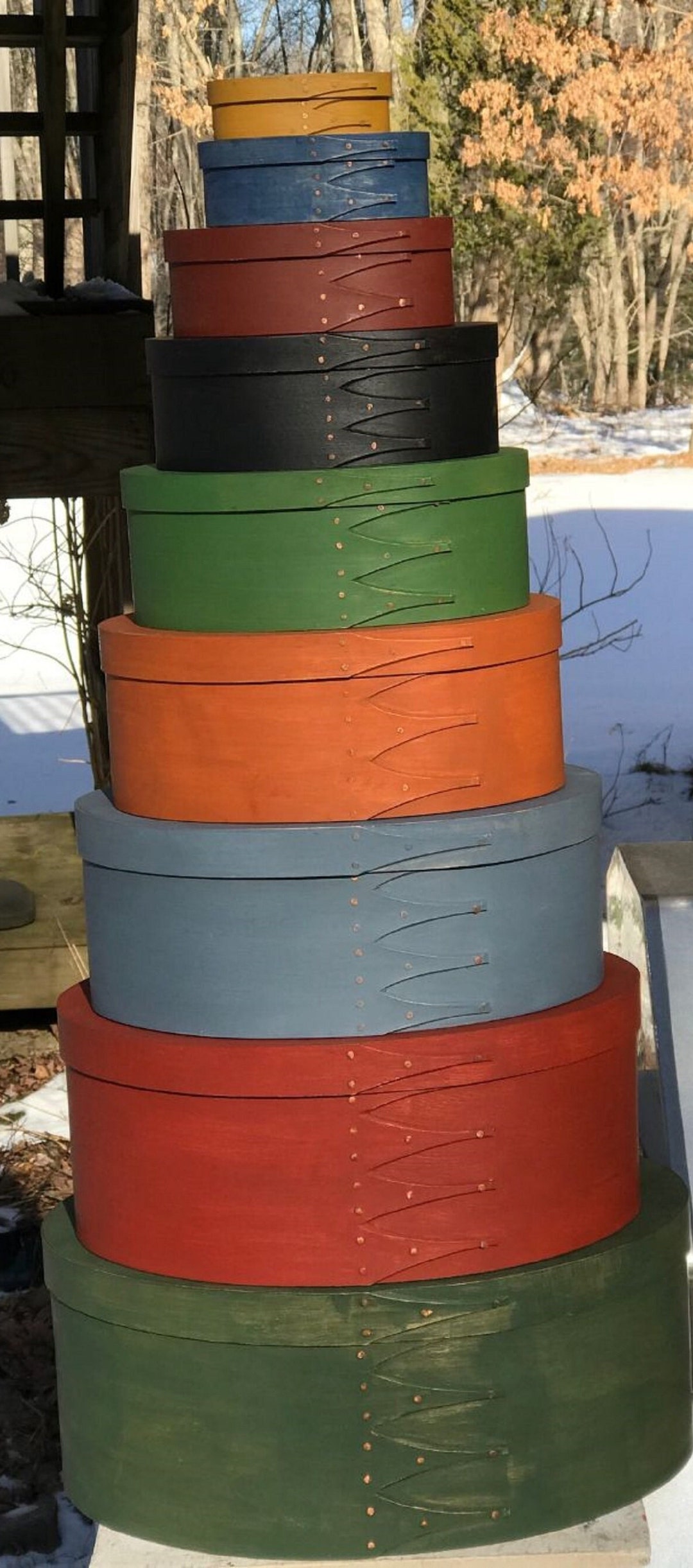 Shaker Oval Boxes Stack of 9 Maple and Pine Milk Painted… Handmade ...