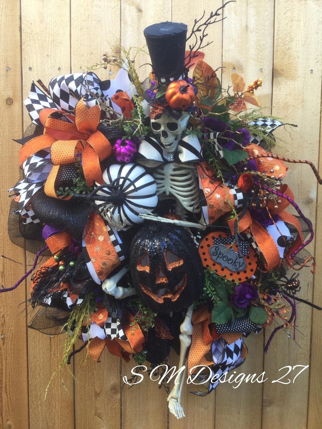 Skeleton Wreath Halloween Wreath Fall Centerpiece - Etsy