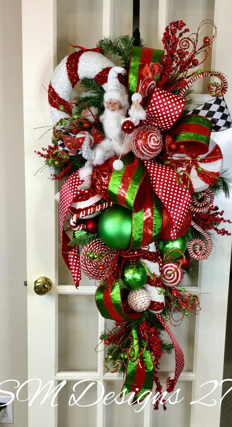 Door, Cane Christmas Candy Cane Christmas Swag, Wreaths for Double ...