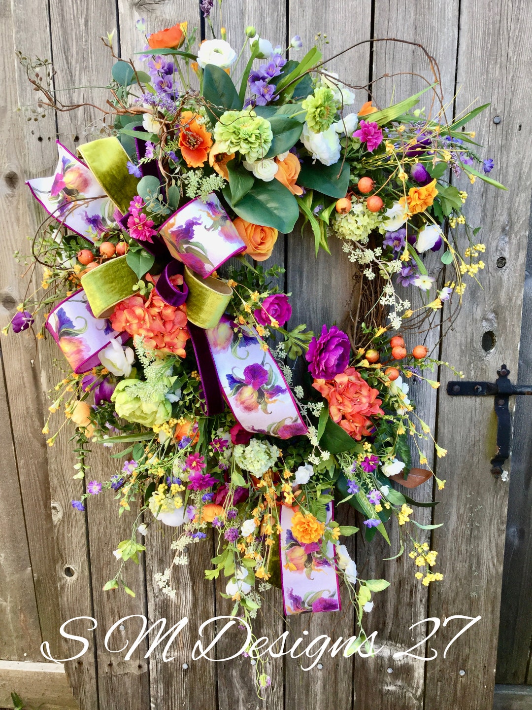 Summer Wreath,designer Ribbon,summer Flowers,spring Decor, Summer Decor ...