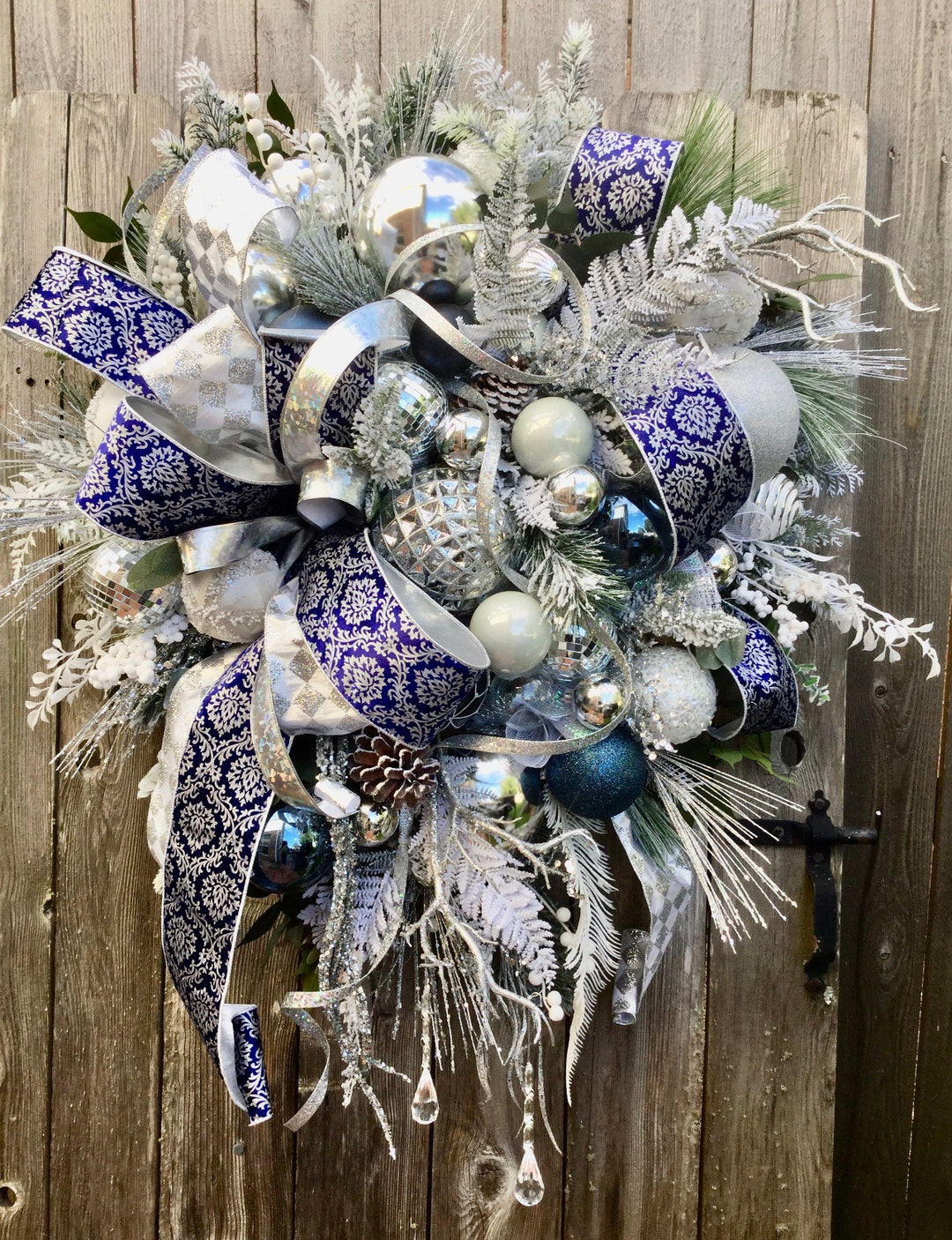 Blue and White Christmas Wreath, Christmas, Christmas Wreath, Blue and ...