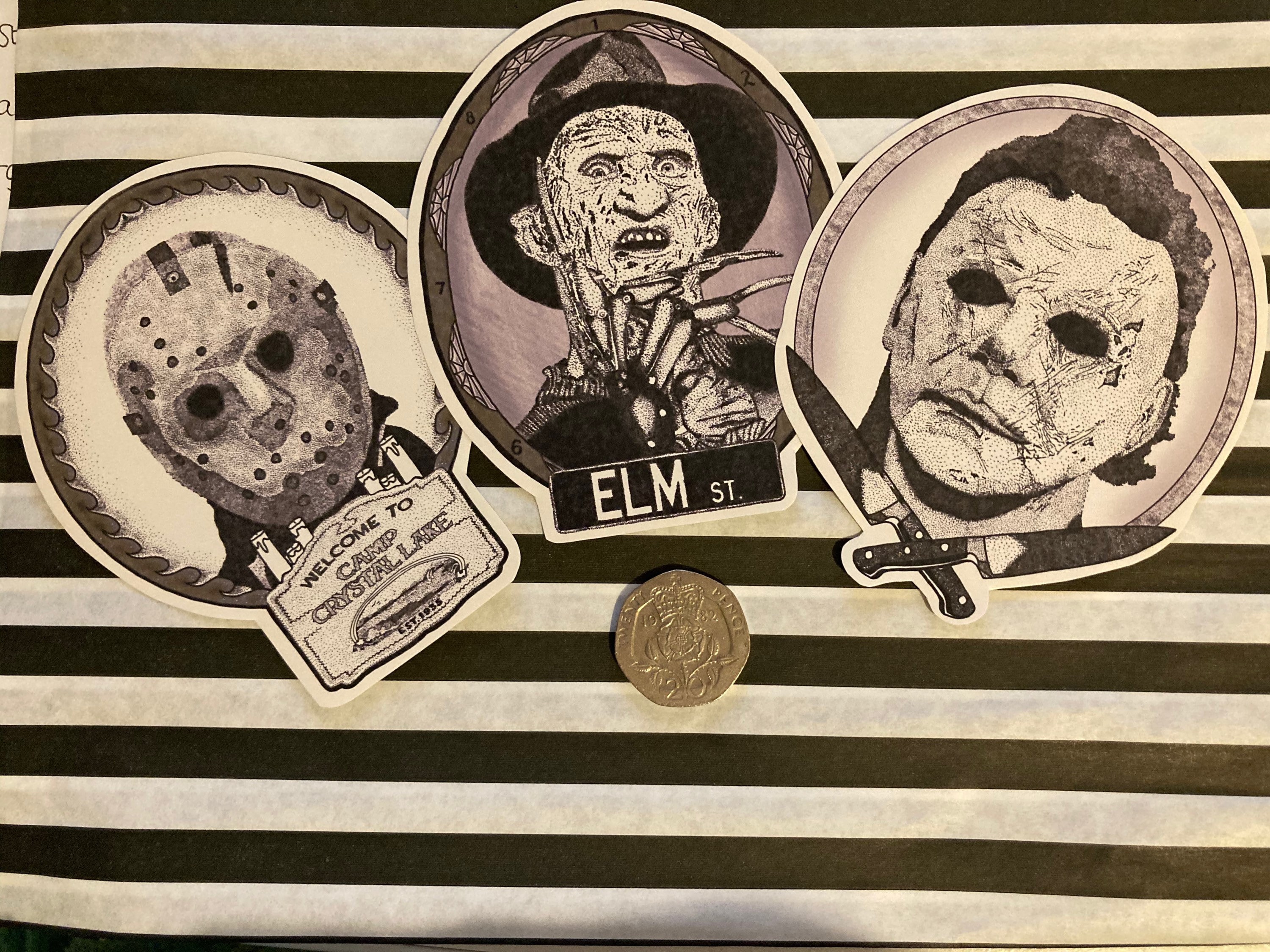 3 Pack Classic Horror Stickers Circular Design | Etsy