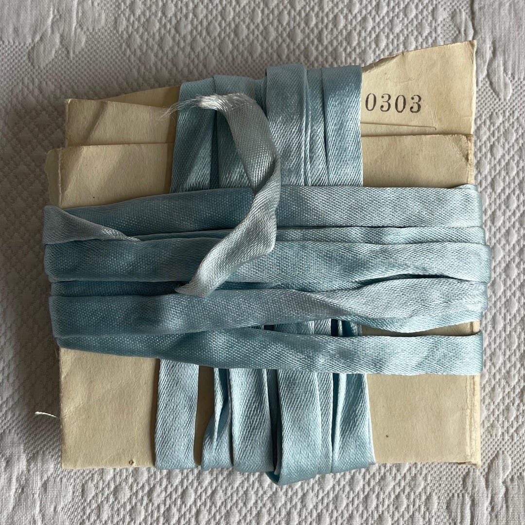 Antique Vintage French Pale Blue Ribbon, 4.5 Metre Length of Pastel ...
