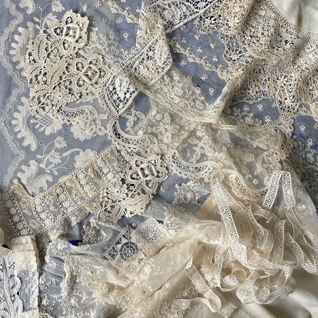 Antique Vintage Ecru / Ivory Lace Items, Time Worn Scraps & Trims ...
