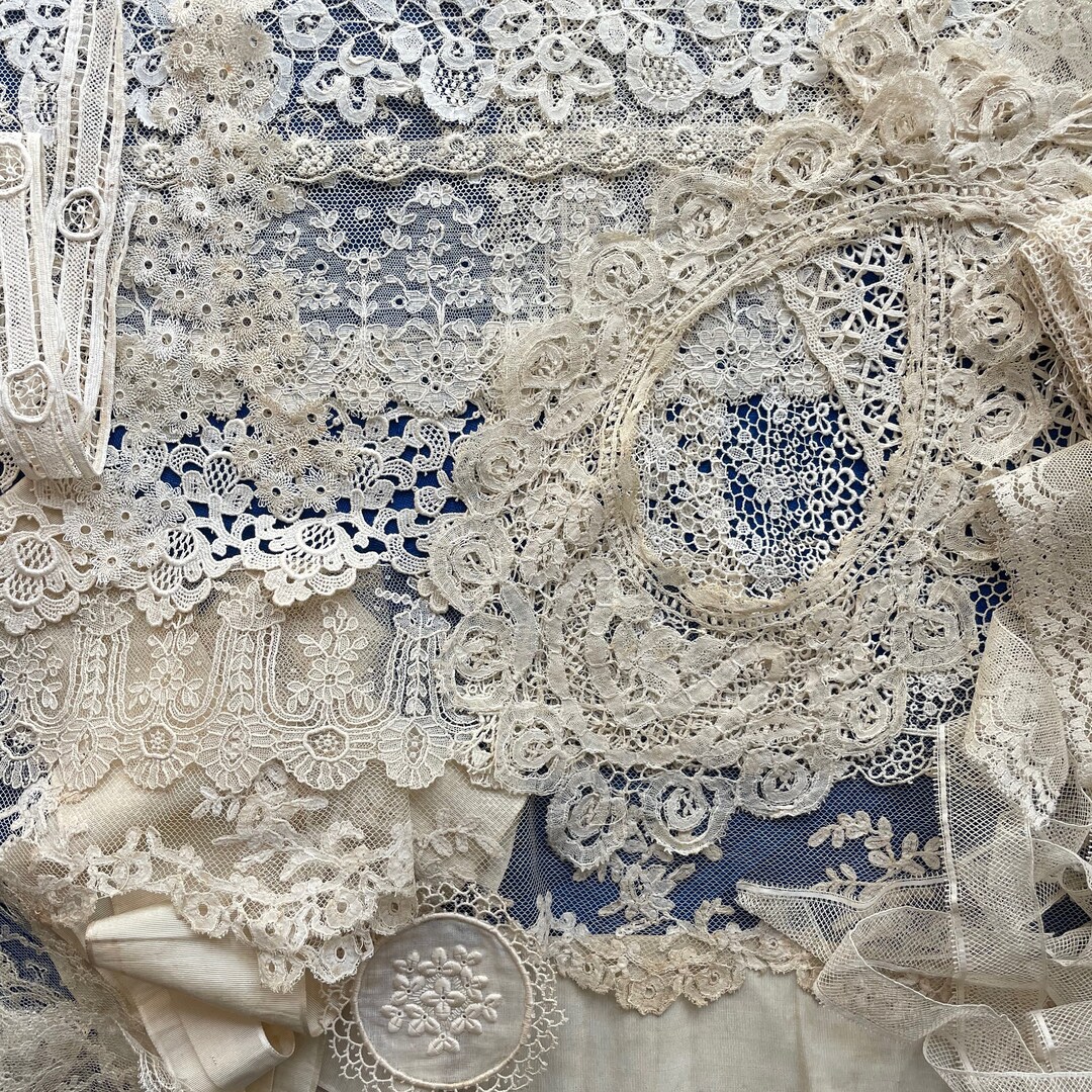 Antique Vintage Ecru / Ivory Lace Items, Time Worn Scraps & Trims ...