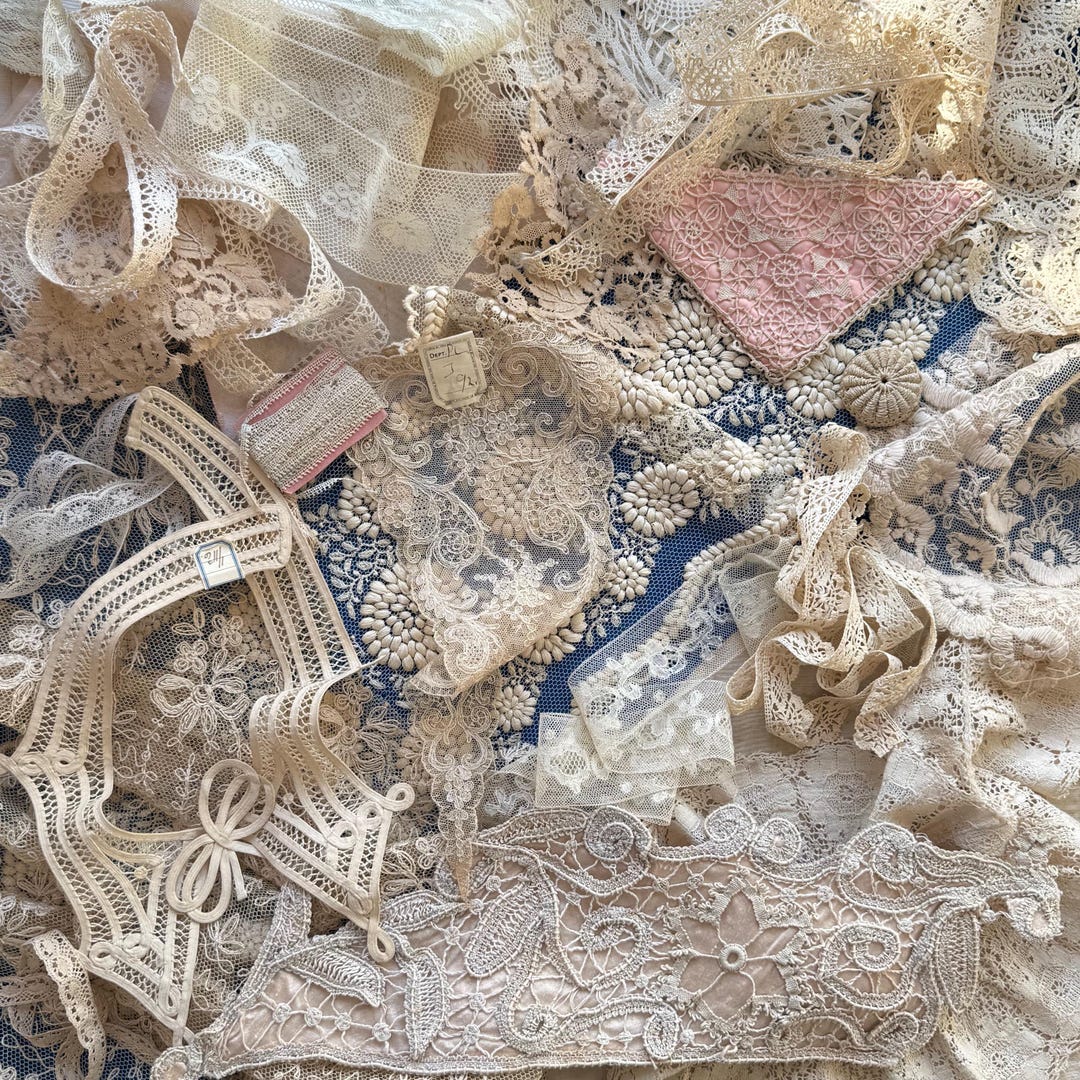 Antique Vintage Ecru Ivory Lace Items, Time Worn Scraps & Trims, Pretty ...