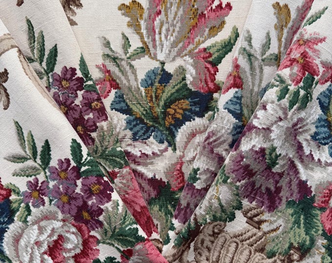 Vintage Sanderson Floral Fabric, Screen Printed, Linen Upholstery ...