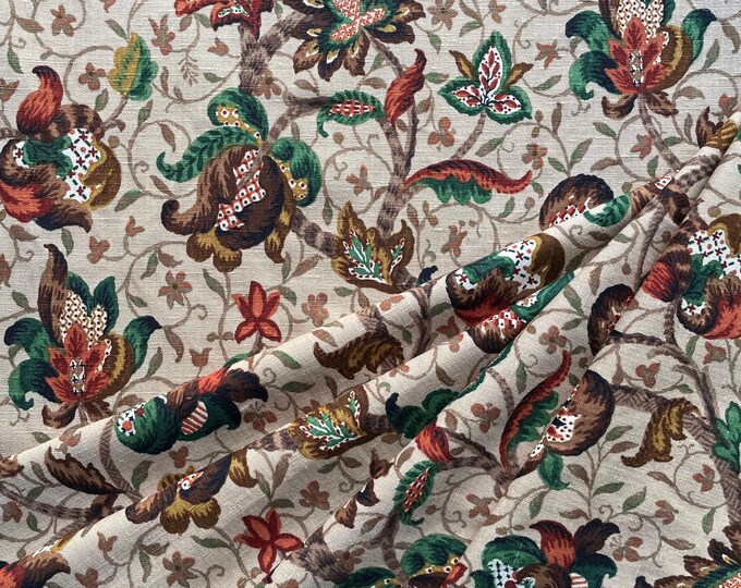 Vintage Sanderson Floral Fabric, Screen Printed, Linen Upholstery ...