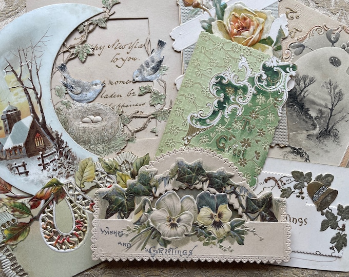 Antique Victorian Edwardian Greetings Cards, Christmas Themed, Pretty ...