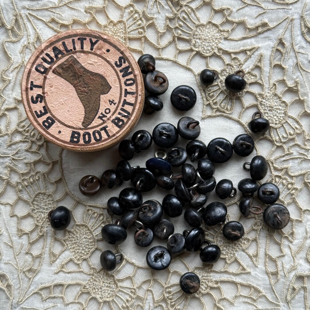 Antique Victorian Boot Buttons in Original Wooden Pot, Tiny Buttons ...
