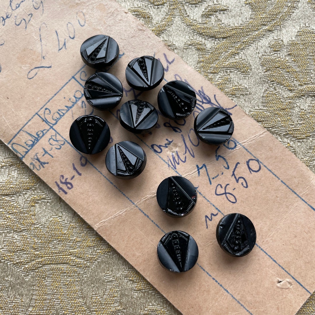 Antique Victorian Black Glass Buttons, Collection of 11 Small Vintage ...