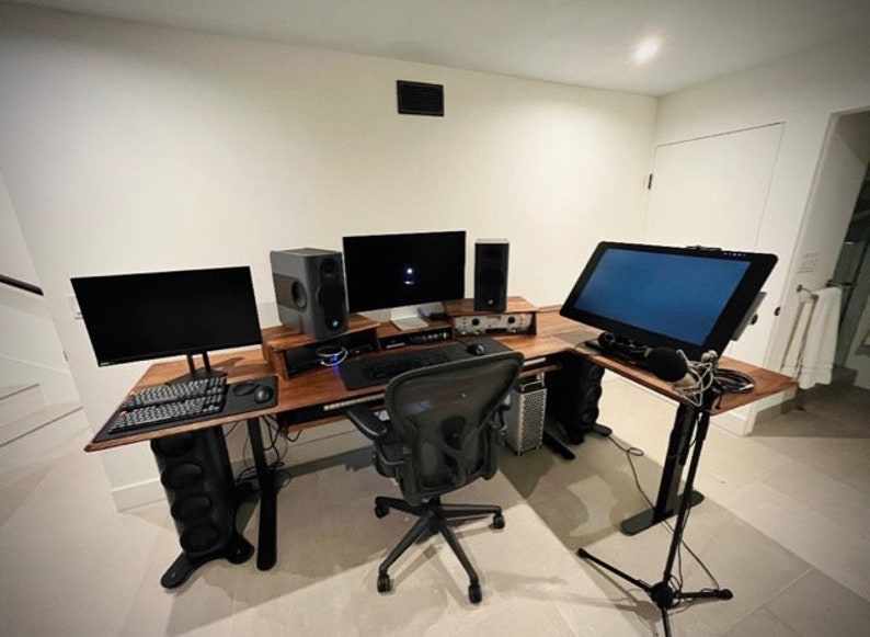 Sit-stand L-shaped Studio Corner Desk | 3-leg Imovr Base | Recording ...