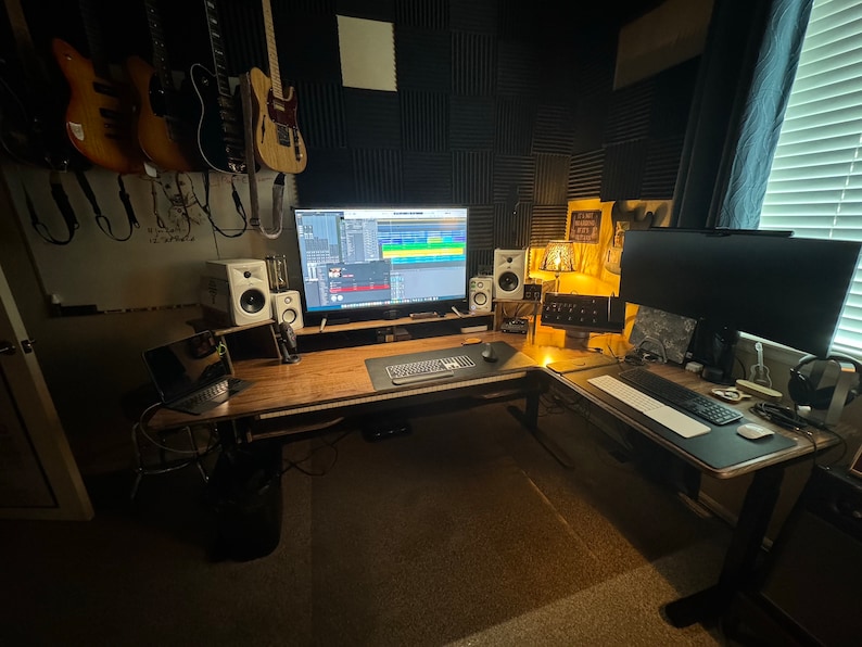 Sit-stand L-shaped Studio Corner Desk | 3-leg Imovr Base | Recording ...