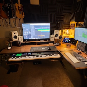 Sit-stand L-shaped Studio Corner Desk | 3-leg Imovr Base | Recording ...