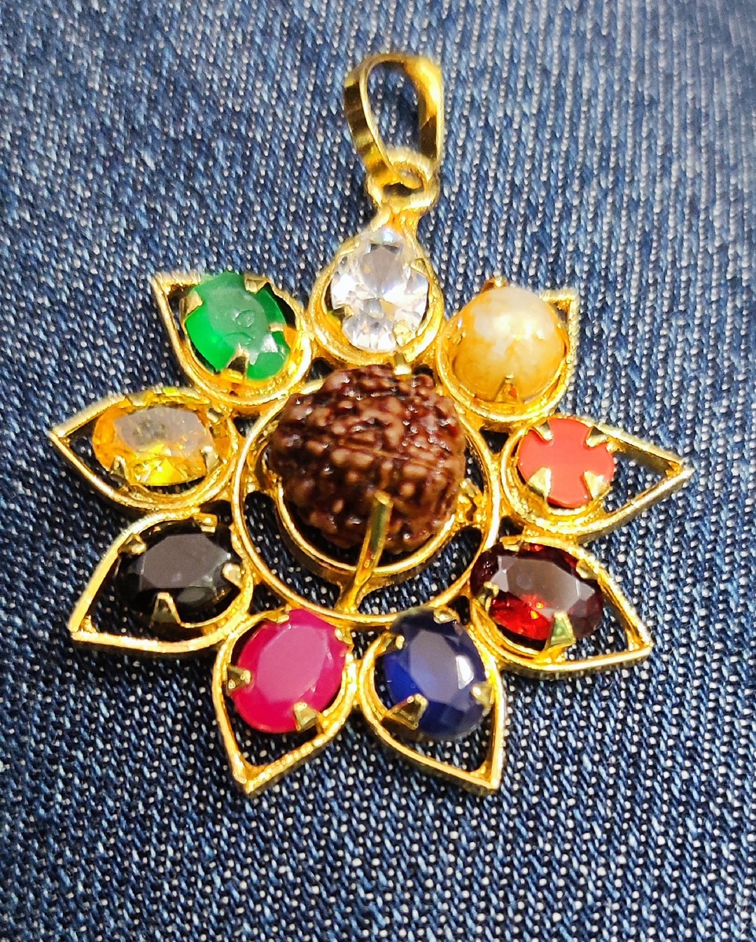 Panchmukhi Rudraksha Navratna Locket Panchmukhi Rudraksh Navgrah Stone ...