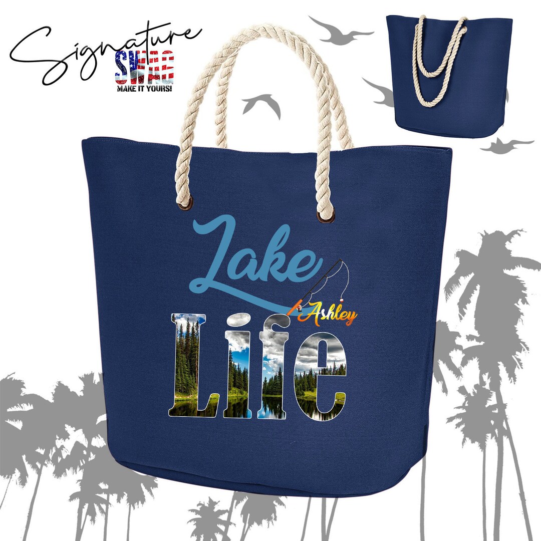 Personalized Lake Life Rope Beach Tote, Available in 3 Colors - Etsy