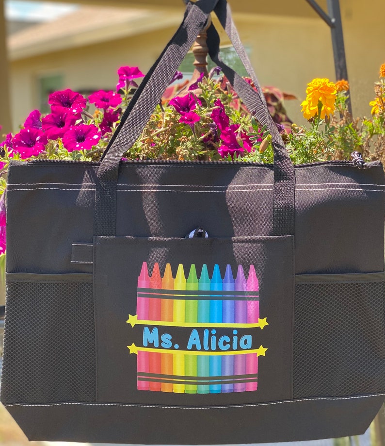 Personalized Teacher Crayon Tote Bag Available in 7 Colors - Etsy