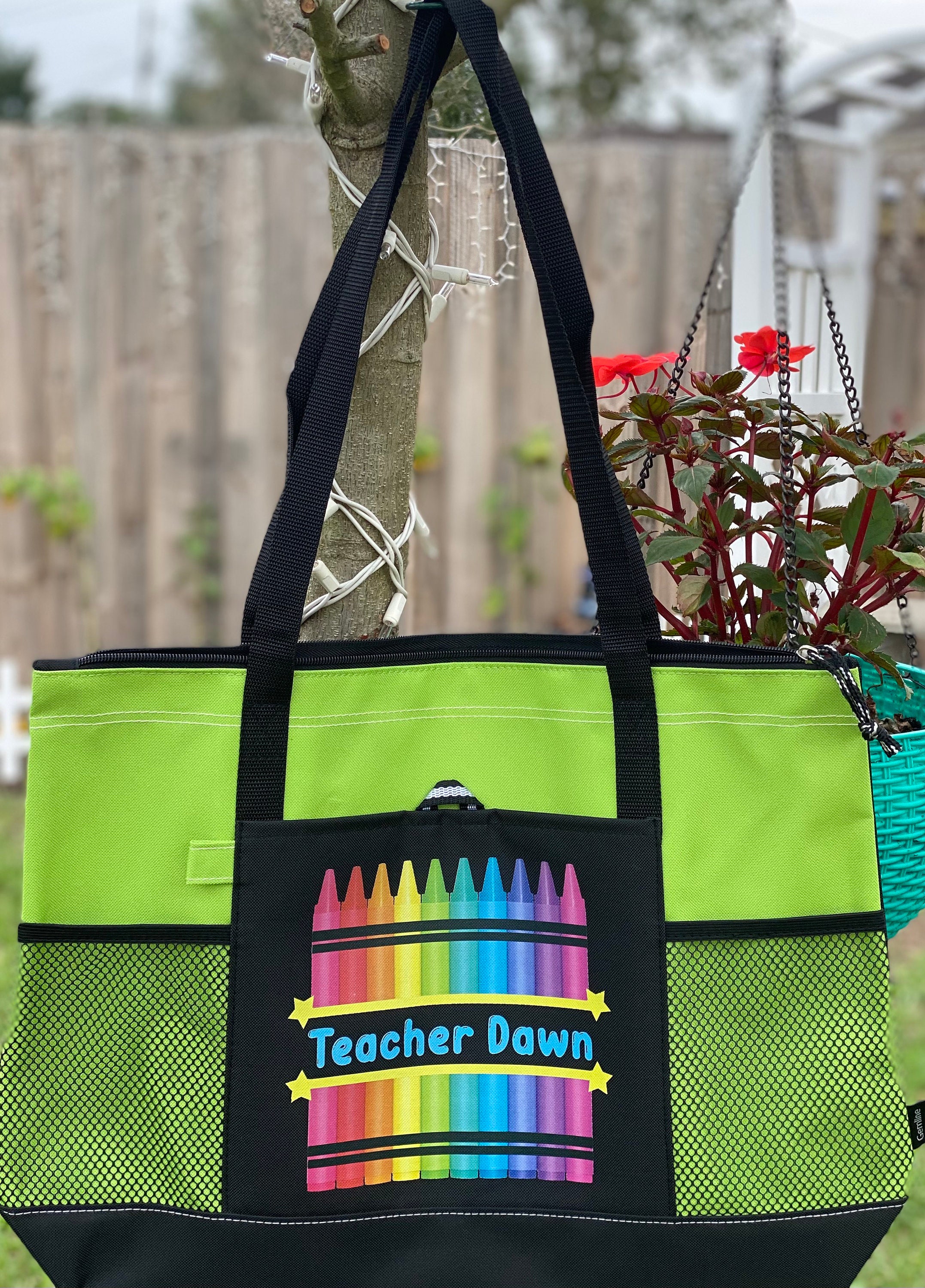 Personalized Teacher Crayon Tote Bag Available in 7 colors | Etsy