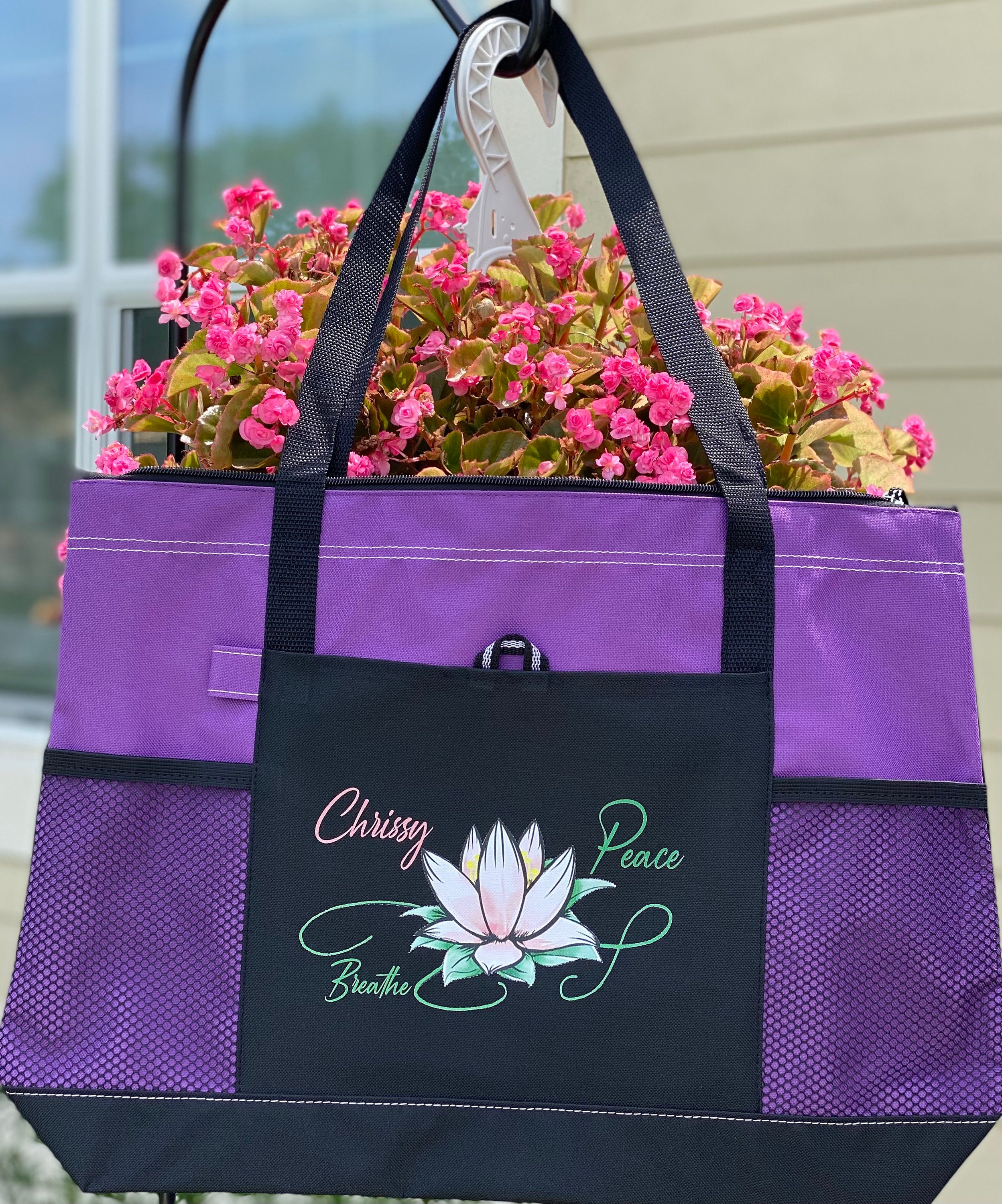 Personalized Lotus Flower Tote Bag Available in 7 Colors | Etsy