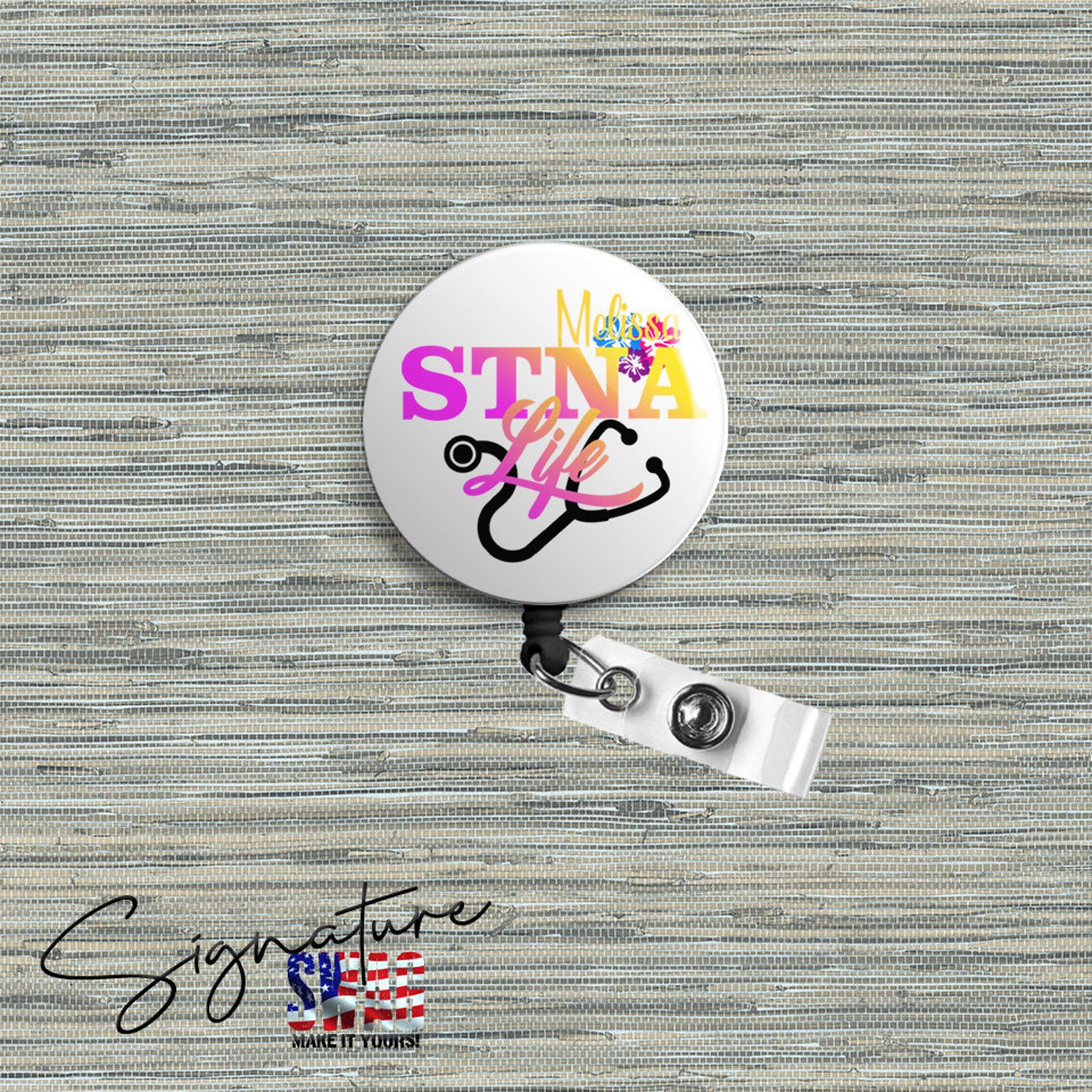 Personalized STNA Floral Retractable Badge Reel | Etsy