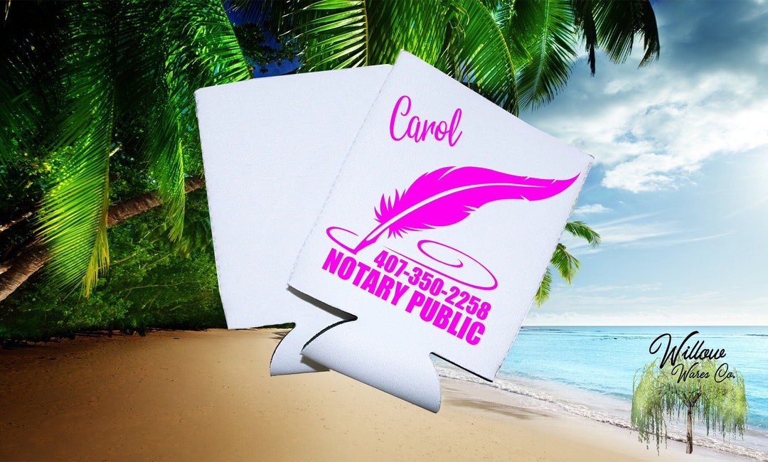 Notary Public Feather Personalized Can Cooler - Etsy