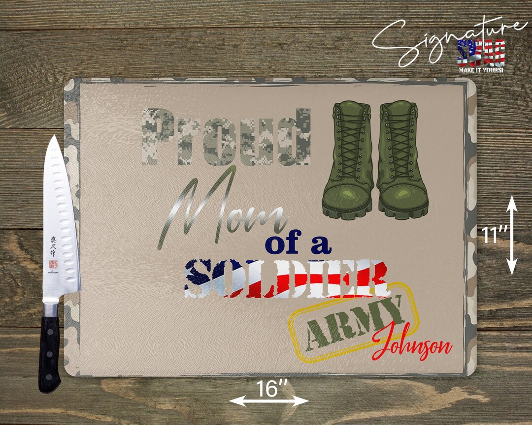 Personalized Proud Mom of a Soldier, Army Mom Textured Tempered Glass ...