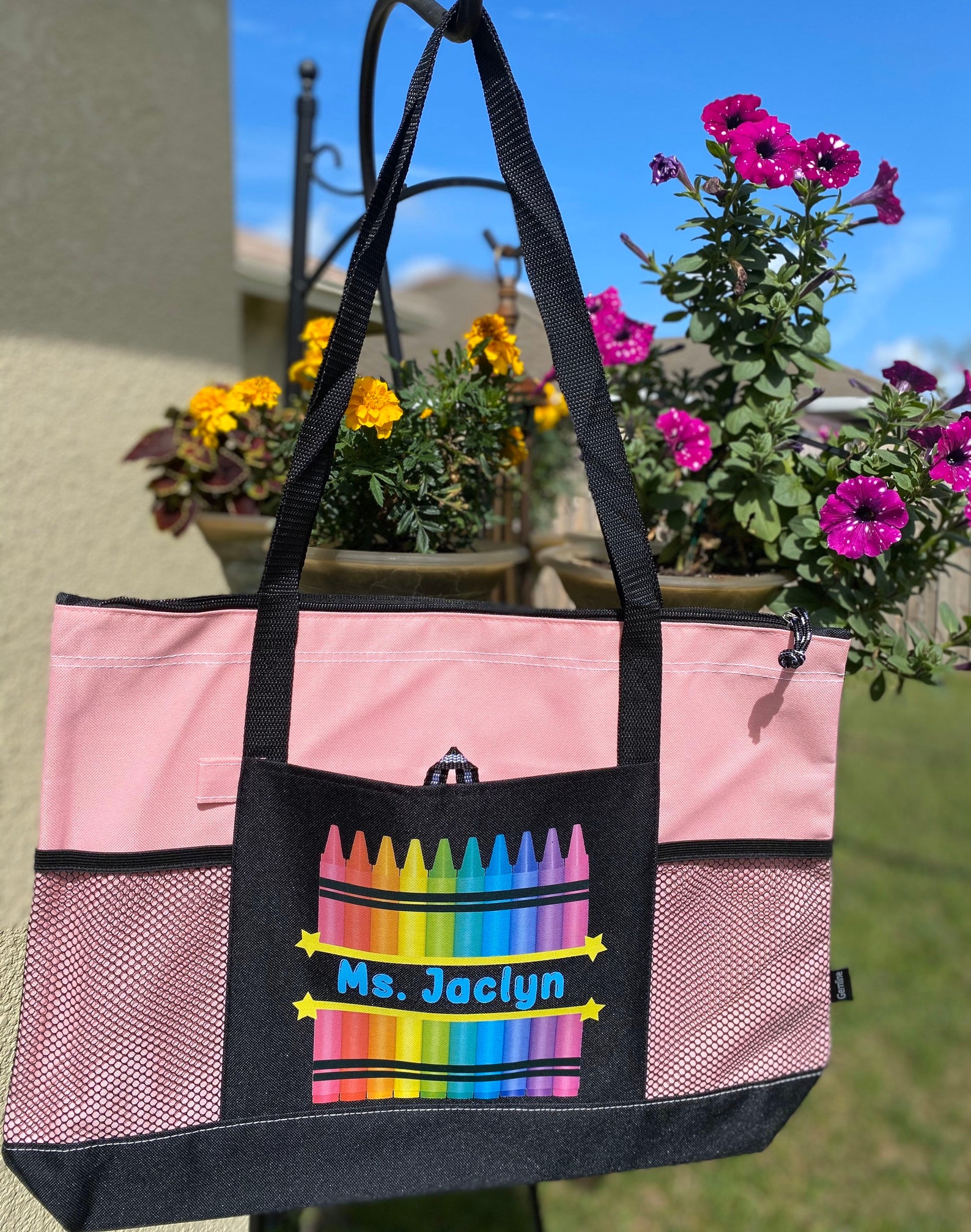 Personalized Teacher Crayon Tote Bag Available in 7 Colors - Etsy