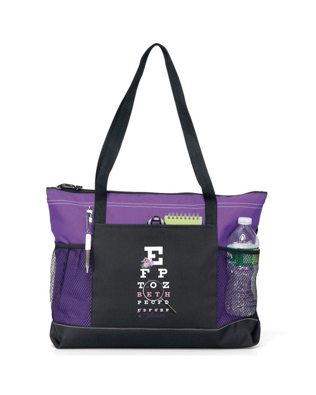 Personalized Floral Optician, Optometrist Tote Bag, Available in 7 ...