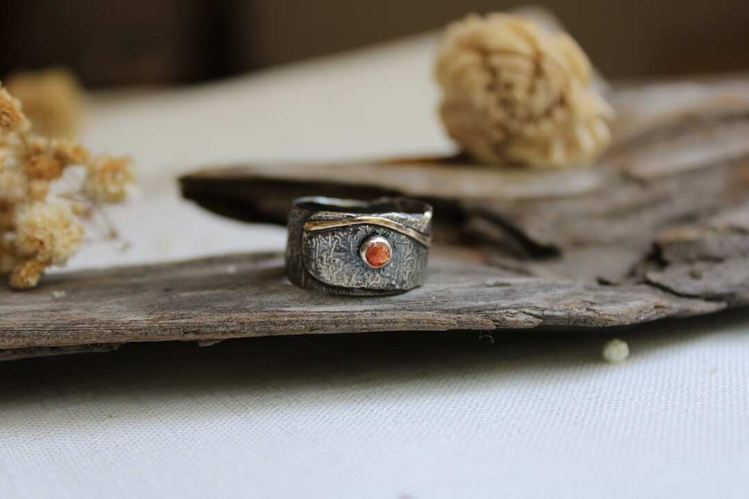 Sunstone Ring Reticulated Silver Ring Mixed Metal 9kt Gold One of a ...