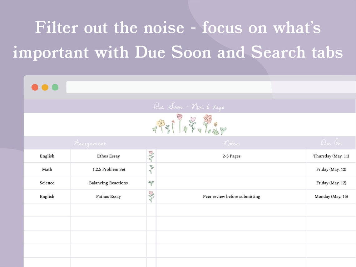 Google Sheets Assignment Tracker - Homework Calendar and Planner ...
