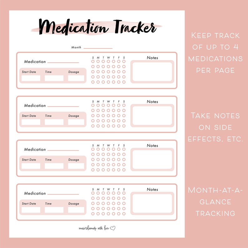 MEDICATION TRACKER, Printable Medication Tracker, Dosage Chart - Etsy