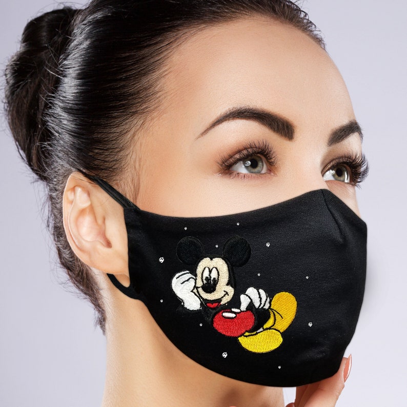 Mickey Mouse Face Mask With Filter Pocket Embroidery Crystal | Etsy