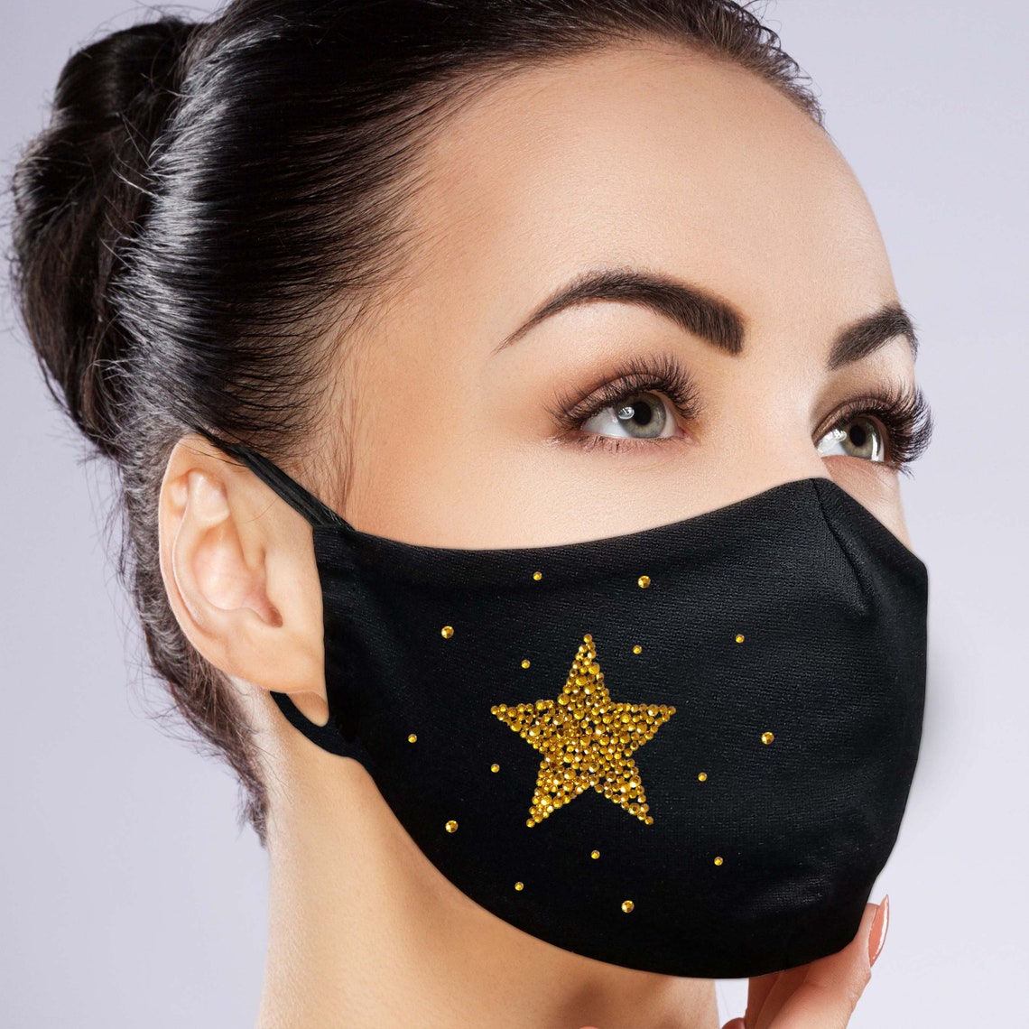 Gold Star Face Mask with Filter Pocket Crystal Rhinestones | Etsy