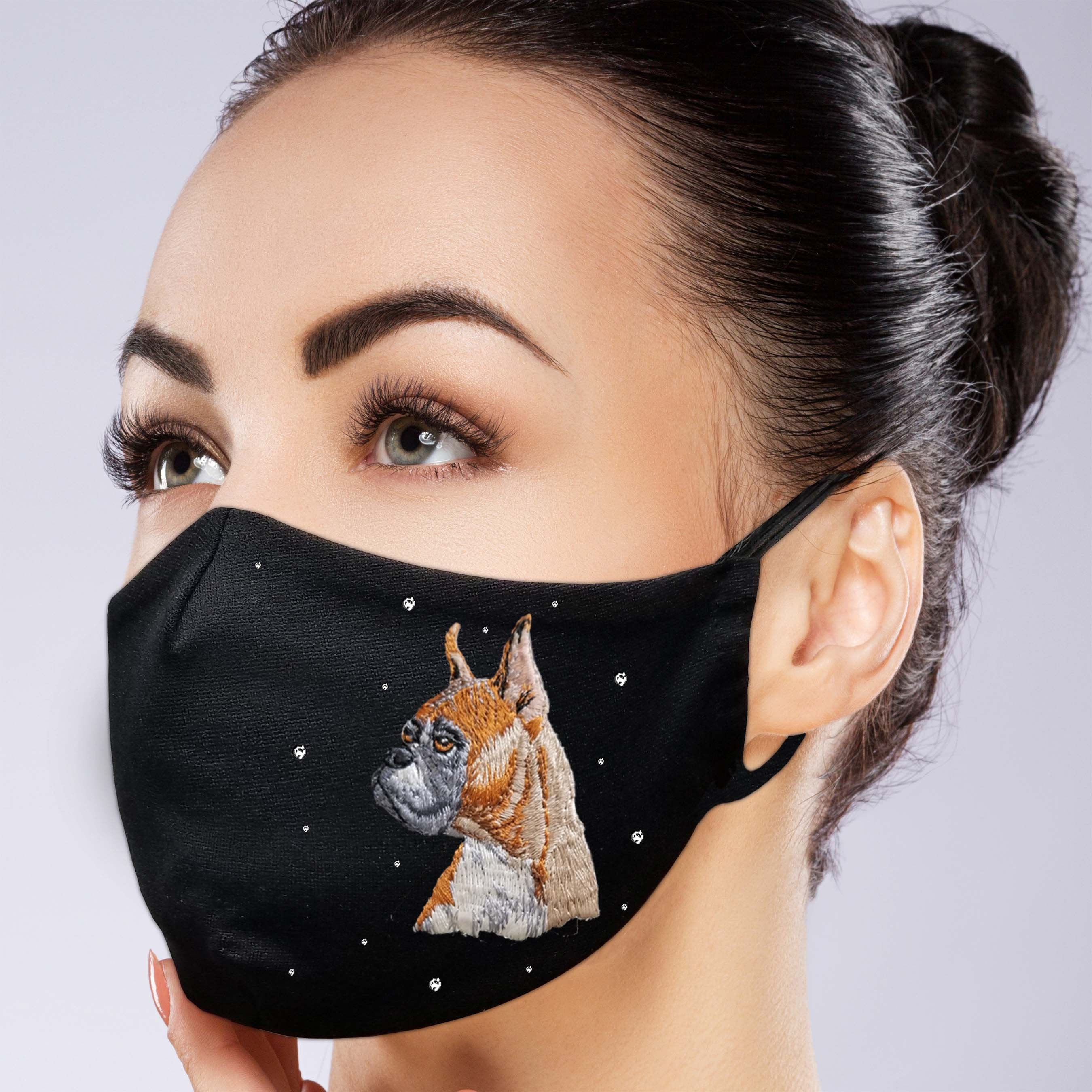 Boxer Face Mask with Filter Pocket Embroidery Rhinestones | Etsy