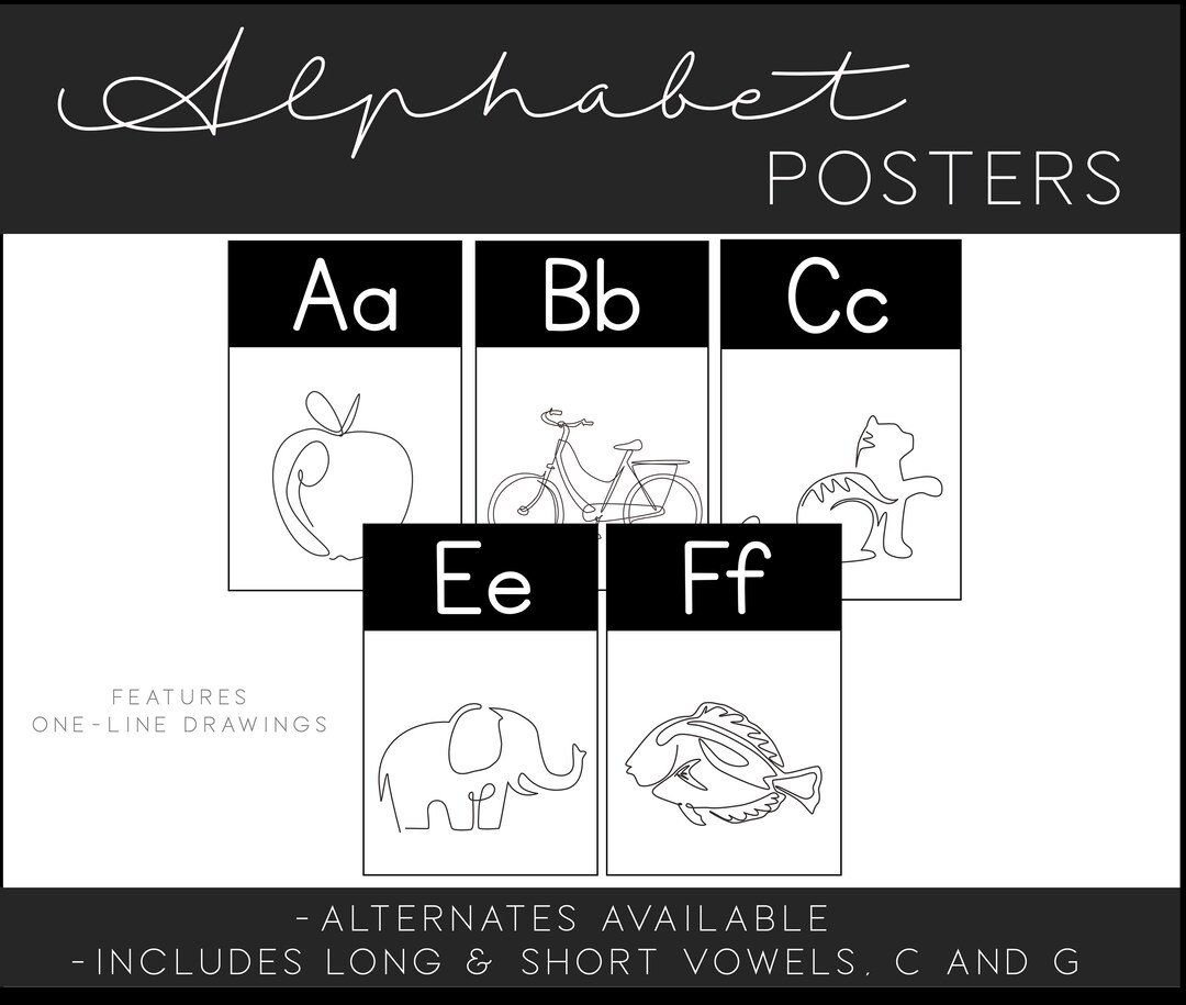 MINIMALIST Simple One Line Drawing Alphabet Posters Neutral - Etsy