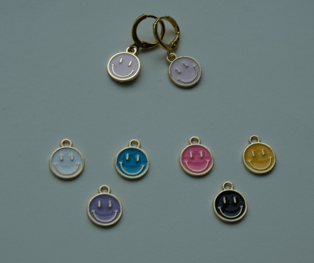 Gold Smiley Face Dangle Earrings - Etsy