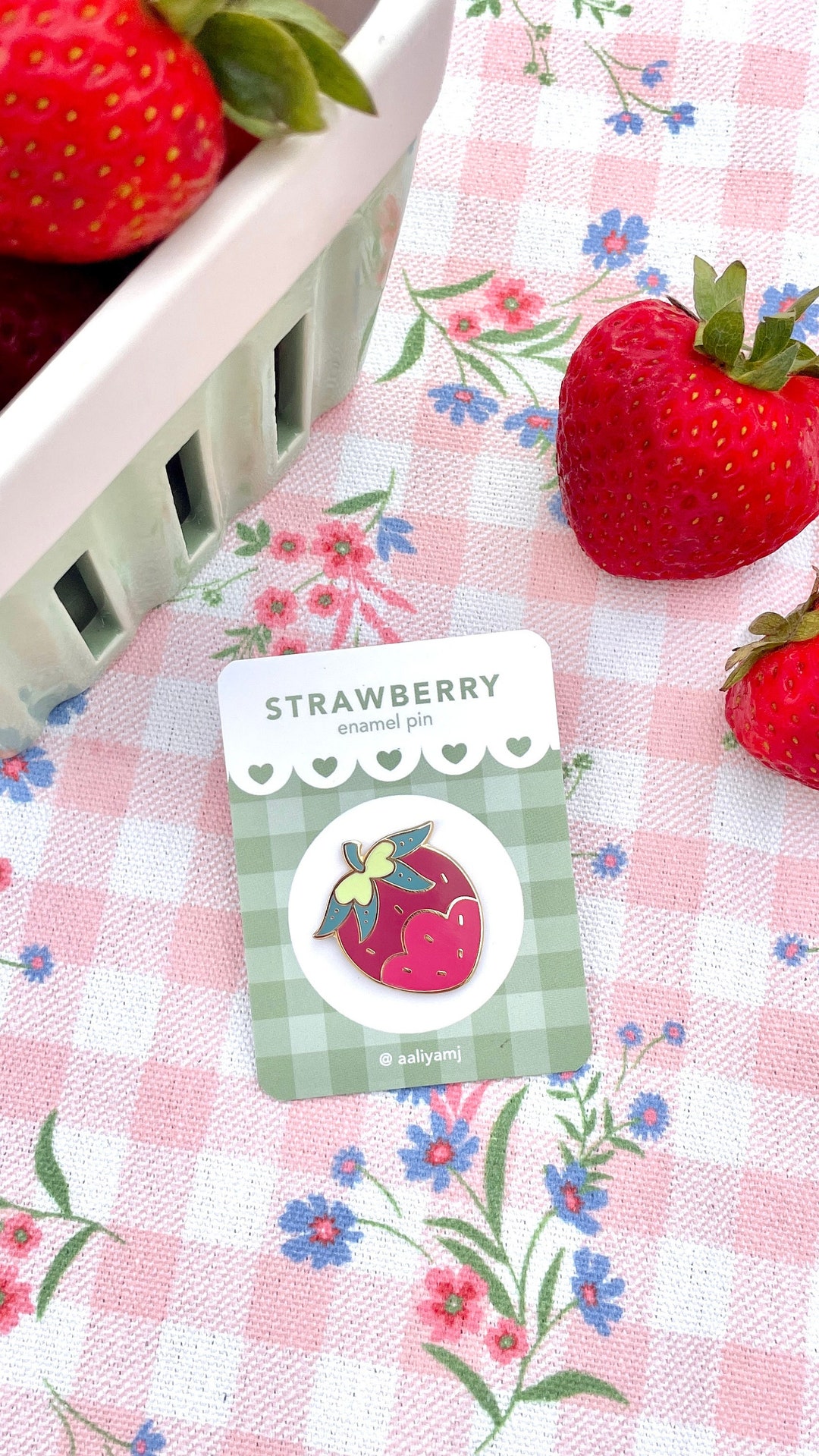 Strawberry Enamel Pin – Cottagecore Fruit Jewelry - Etsy