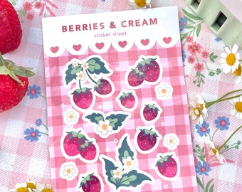 Strawberry Sticker Sheet, Kawaii Cute Artwork, Original Artwork - Etsy