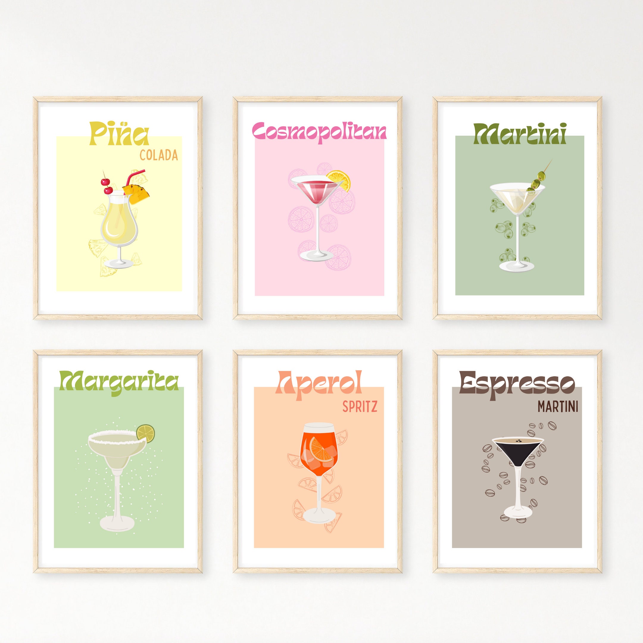 Colorful Bar Cart Posters, Pack of 6 - Etsy