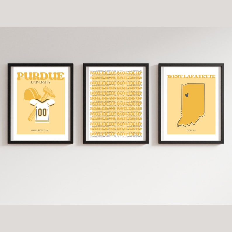 Purdue University Posters, Pack of 3, Boilermakers, Gold, Apartment ...
