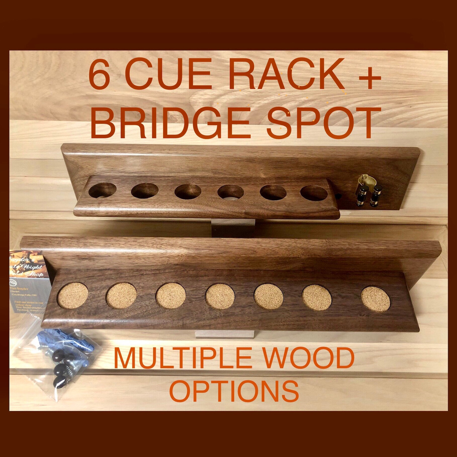 Pool Cue Rack 6 Cue Bridge Spot Solid Hardwood walnut | Etsy