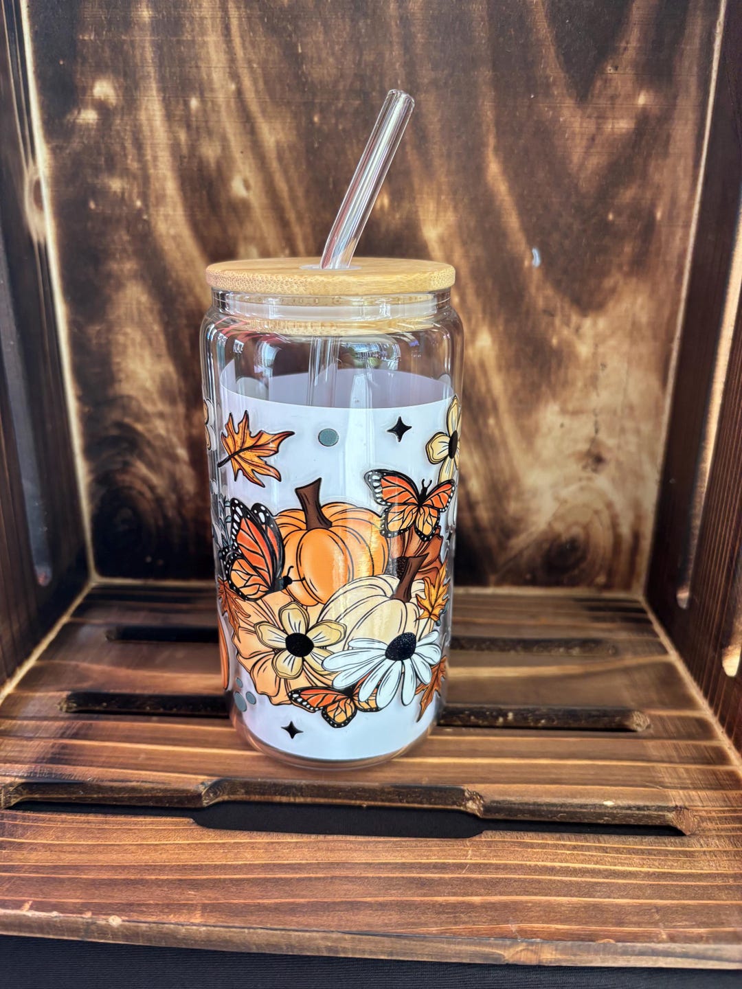 16oz Libby Glass Cup With Bamboo Lid & Glass Straw | Iced Coffee Cup ...