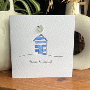 Handmade Retirement Sea Glass Bird Card, Beach Hut Greeting Card ...