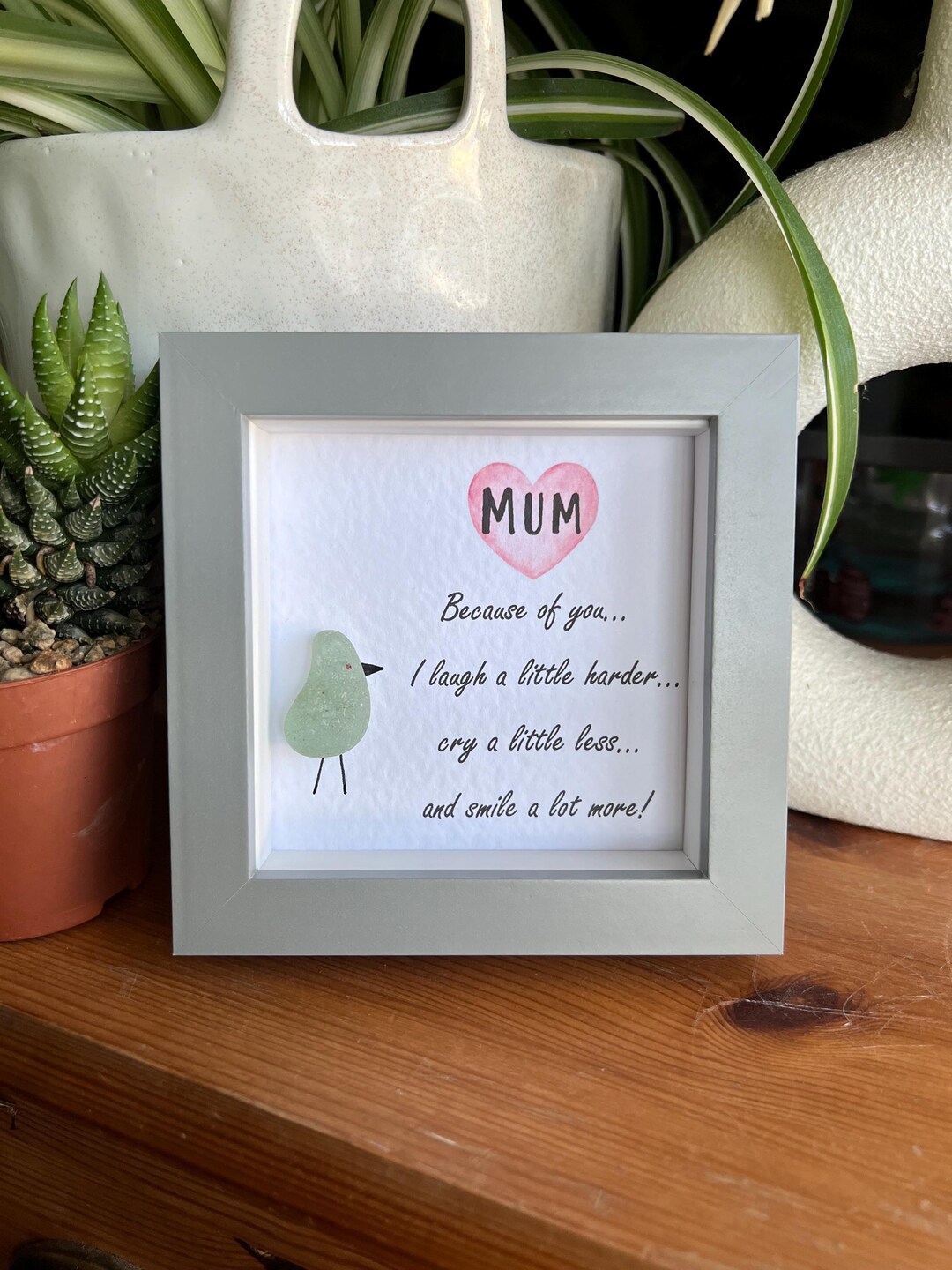 MUM Birds Personalised Sea Glass Art. Made With Love, Sea Glass Bird ...