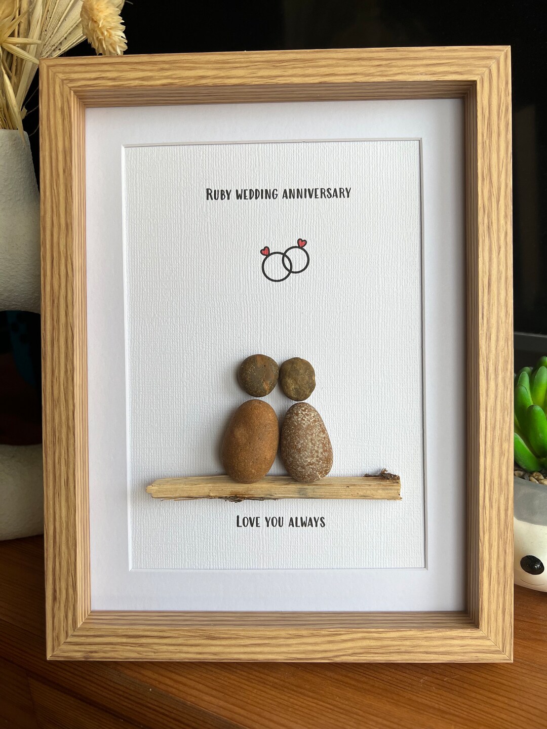 Anniversary Pebble Art Portrait, Couple Handmade Pebble Customisable ...
