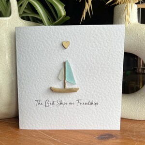 Handmade Friendship Sea Glass Art Card. Sea Glass Boat Greeting Card ...