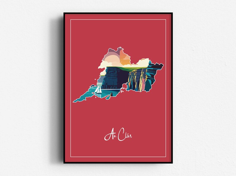 Clare an Clár Cliffs of Moher Colour Travel Poster, Wall Art, UNFRAMED ...