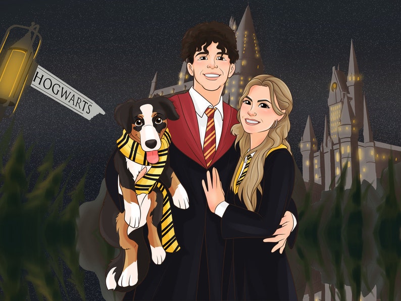Personalised Wizard Family Print Custom Wizard Portrait Couple - Etsy