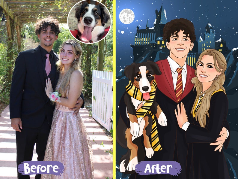 Personalised Wizard Family Print Custom Wizard Portrait Couple - Etsy