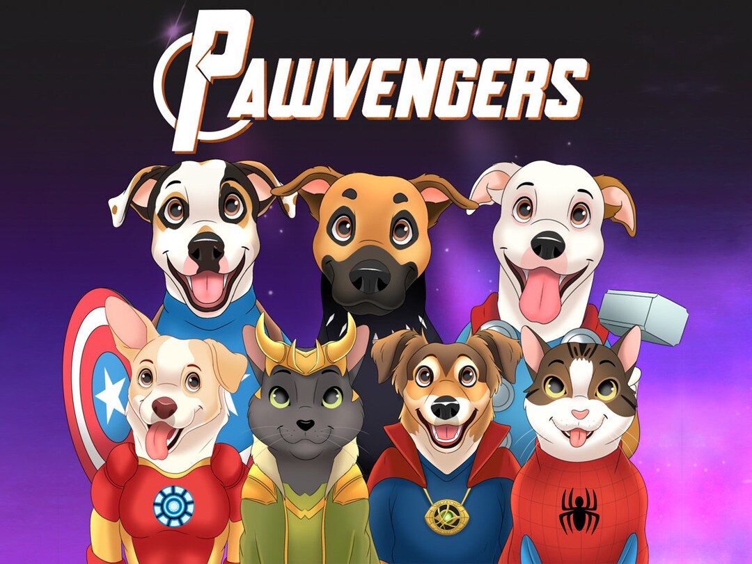 Custom Super Hero Pet Portrait Custom Pet Photo Superhero Art Cat Dog ...